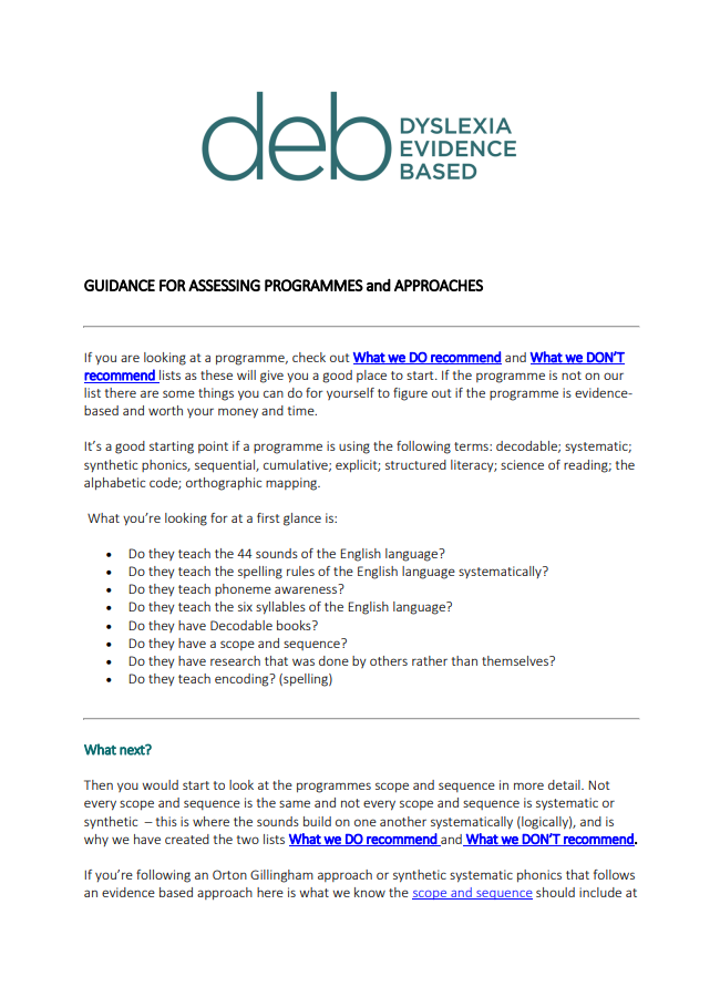 WHAT WE DO RECOMMEND .2 - Dyslexia Evidence Based